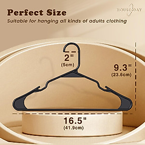 HOUSE DAY Plastic Hangers 16 Pack - Adult Clothes Hangers Black - Space Saving, Non-Slip, Durable Notched Hangers for Closet Organized, Perfect Slim Coat Hangers - Percheros Ganchos para Colgar Ropa