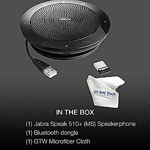 Jabra Speak 510+ MS Bluetooth Speakerphone - PC, MAC, Tablet, Smartphone Compatible, Teams Version 7510-309 - with Bluetooth dongle and Microfiber Cloth