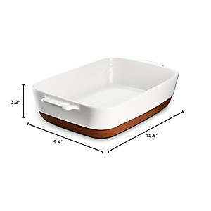 DOWAN Ceramic Baking Dish, 9x13 Deep Lasagna Pan, Large Casserole Dish with Handles, 4.3 Quarts Durable and Oven Safe Pan, for Roasting and Baking, Alabaster White