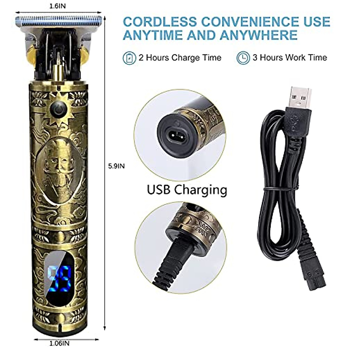 CANEOCANE Hair Clippers for Men, Hair Beard Trimmer for Mens, Professional Rechargeable Shavers Clippers for Hair Cutting, Zero Gapped T-Blade Trimmer Cordless Hair Clipper with LCD Display (Gold1)