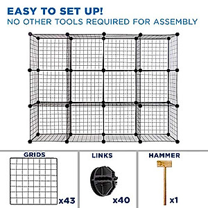 Work-It! Wire Storage Cubes, 12-Cube Metal Grid Organizer | Modular Wire Shelving Units, Stackable Bookcase, DIY Closet Cabinet Organizer for Home, Office, Kids Room | 14" W x 14" H, Black