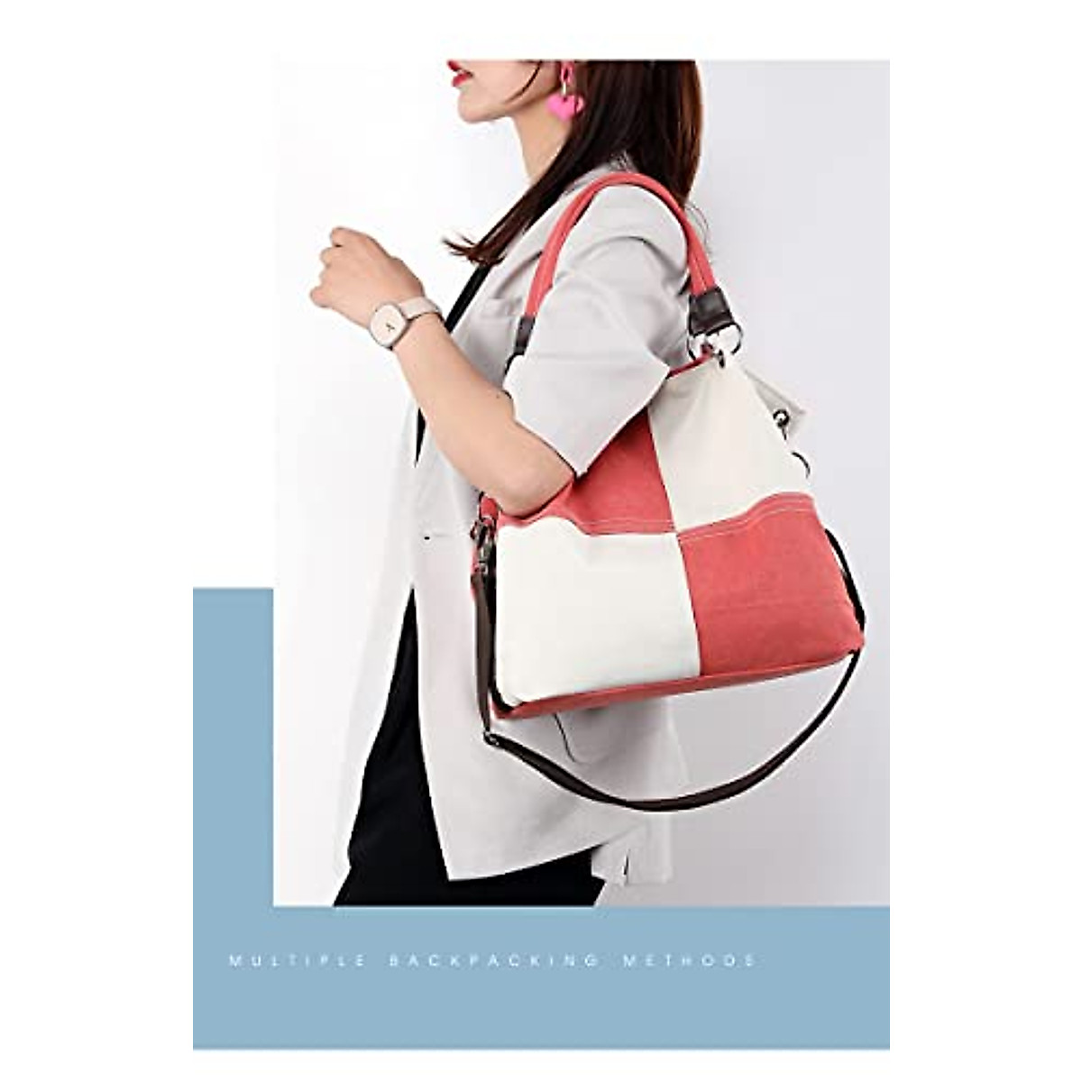 Women's Tote Canvas Satchel Hand Bag Corssbody Retro Clutch Plaid Shoulder Bag Purse Hobo Bag