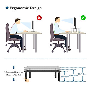 BONTEC Monitor Stand Riser, 3 Height Adjustable Monitor Stand with Pen Holder, Ergonomic Metal Laptop Stand with Cable Management, Great Computer Stand for Laptop, iMac, PC, Printer, 14.5 in, Black
