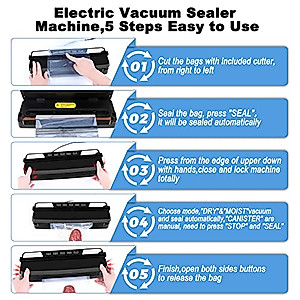 Vacuum Sealer Machine 8 PCS Food Vacuum Sealer Machine 8 in 1 Automatic Vacuum Sealer with Cutter&Dry&Moist Vacuum and Seal and 3 Rolls Bags Starter Kits for Home and Kitchen