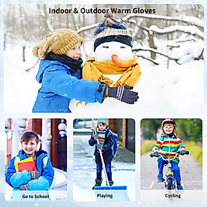 Kids Winter Warm Knit Gloves - 3 Pairs TouchScreen Knitted Cotton Glove Thicken Mittens Kids Gloves Running Sport Cold Weather Gloves Full Finger Thermal Hand Gloves for Outdoor Ski Riding Cycling 4-6
