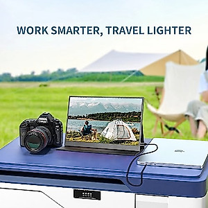 ReHisk Portable Monitor 15.6'' 1080P FHD USB-C HDMI Computer Display w/Cover and Dual Speakers, Second Monitor for Laptop Mac PC Phone PS4/5 Xbox Switch