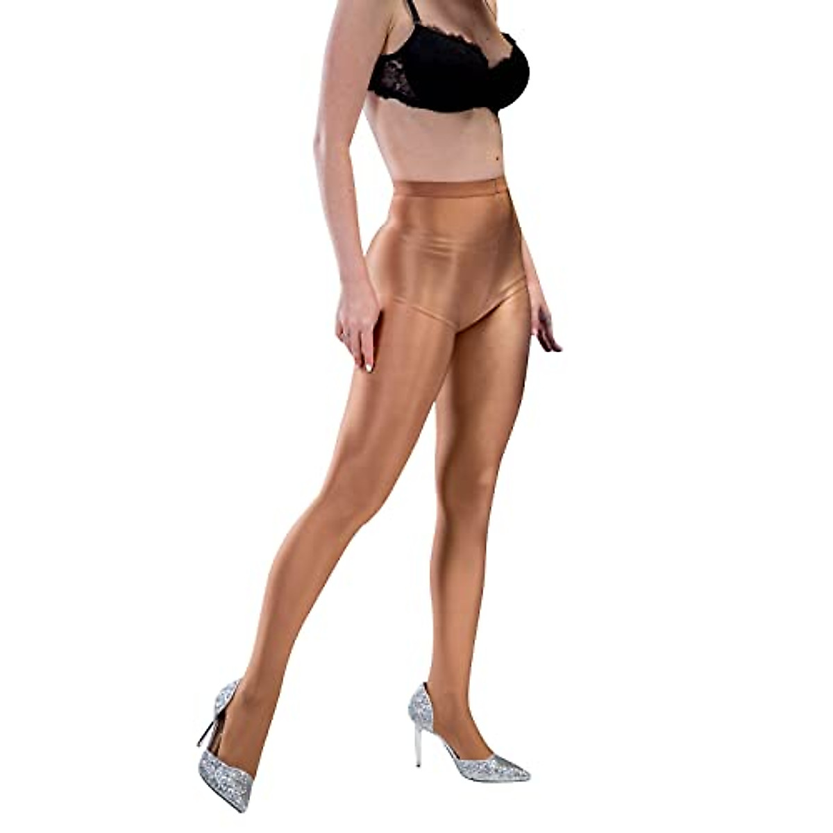 KFFYEYE 70D Women's Thickness Ultra Shine Stockings Pantyhose, Ultra Shimmery PLUS Footed Tight (Gold Coffee)