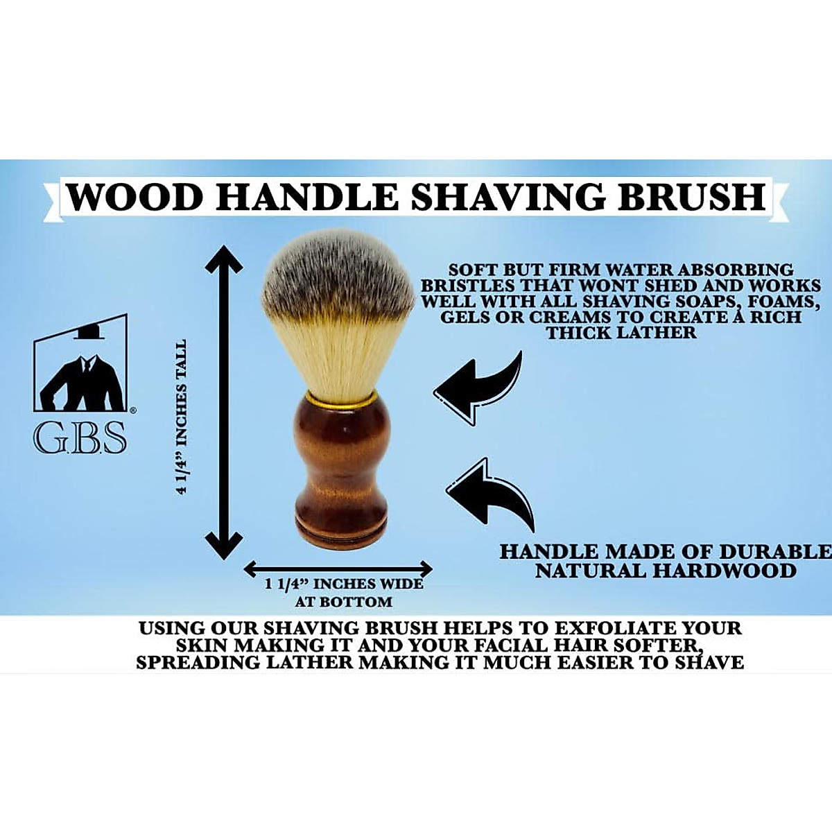 G.B.S Wooden Shaving Set, Synthetic Vegan Shaving Brush Wood Handle and Soap Bowl with All Natural Shave Soap 3IN1 Kit for Men Practical Christmas Gift for Men