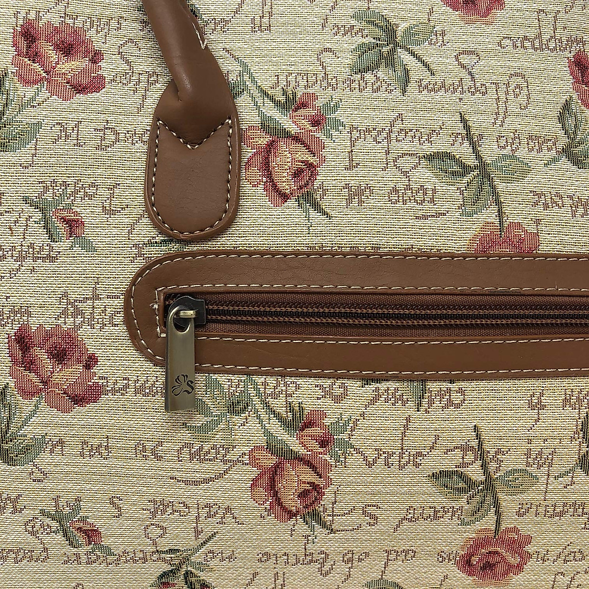 BANBERRY DESIGNS Pink Rose Tapestry Tote Bag With Brass Buckles 15