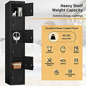 Pataku Metal Lockers for Employees-71 Storage Locker Cabinet Steel Employee Lockers with 6 Doors Lockers for Kids Bedroom, School, Home, Office, Gym, Garage, 6-Tier Locker, Black