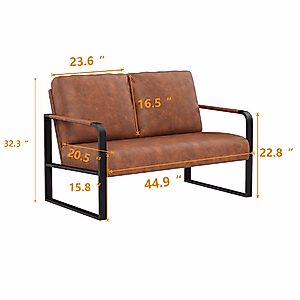 POINTANT Love Seat Mini Couch Small Settee Loveseat Bench for Living Room, Faux Leather Loveseat Sofa Small Sofa Couches for Small Spaces with Padded Cushion, Mid Century Modern Dark Brown Love Seats