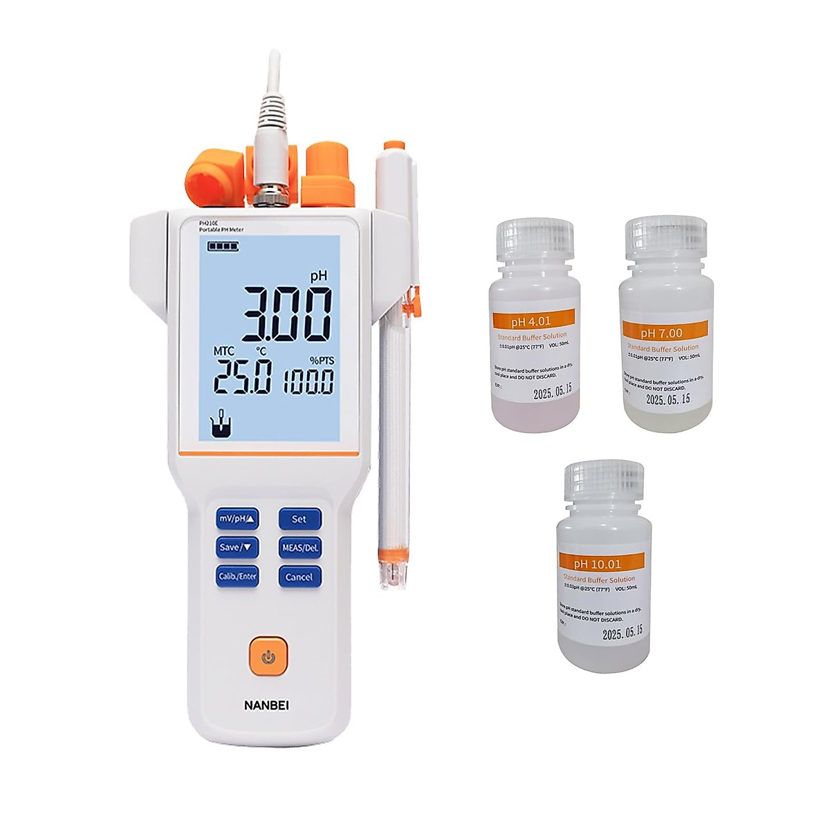 NANBEI Lab Portable pH Meter, 200 Sets of Data Storage,1-3Points Auto Calibration,0.01 pH Accuracy,Professional pH/Temp/ORP Test,3.5 inch High Definition Screen PH210E
