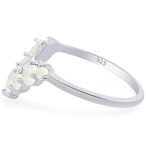 AFFY Seven Stone Design, Dainty 14k White Gold Plated 925 Sterling Silver Pear And Round Cut Created Opal Stackable Wedding Ring Jewelry For Womens Ring Size -6