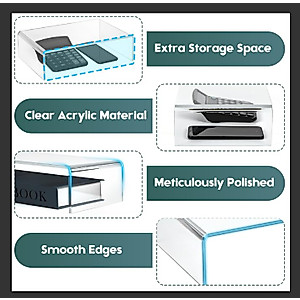 Acrylic Monitor Stand Riser,Dual Monitor Stand with Adjustable Length and Angle,3 Shelf Monitor Stand Riser with Anti-Slip Mat for Laptop, Computer, PC, Printer,TV Screen