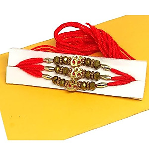 JAGMOR Set of 3 Assorted Colour Rakhi for Brothers Traditional Handmade Rakhi Set, Indian Festive Rakshabandhan Bro Bracelet Thread Rakhee Gift Set