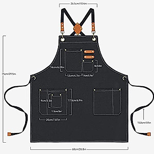 NLUS Chef Apron for Men Women, Water-Resistant Heavy Duty Cotton Canvas Apron Cross Back Apron with Adjustable Straps and Large Pockets, Size M to XXL (BLACK)