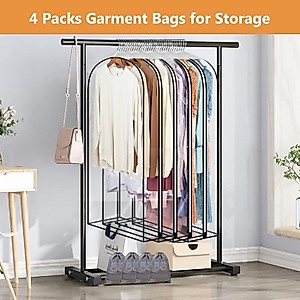 ANBOO 60" Long Garment Bags for Hanging Clothes, 10" Gusseted Waterproof All Clear Garment Bags for Storage, Hanging Garment Bag with Smooth Side Zipper for Shirts, Coat, Jacket, Dresses, 4 Pcs