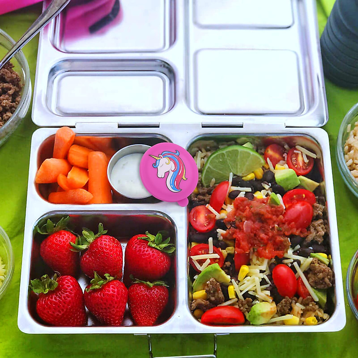 Salad Dressing Container Silicone Lids, 6 Pack Replacement Lids for Most Diameter 2.36in Stainless Steel Condiment Sauce Cups, Kids Bento Lunch Box Accessories (Cups are not Included)