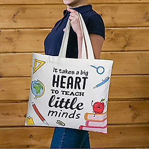 Teacher Appreciation Gifts - Teaching Tote Canvas  Bag for Men Women,It Takes A Big Heart To Teach Little Minds 