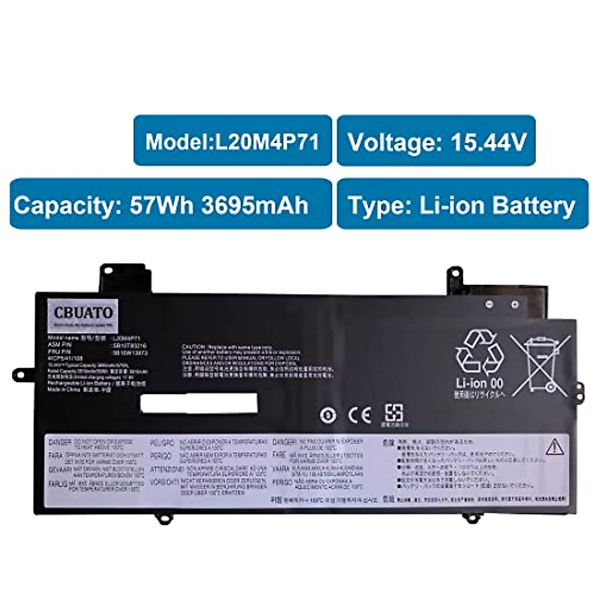CBUATO L20M4P71 SB10T83216 5B10W13973 Laptop Battery Replacement for Lenovo ThinkPad X1 Carbon 9th 10th 11th Gen X1 Yoga 6th 7th 8th Gen 2021 2022 2023 Series L20C4P71 L20D4P71 L20L4P71 15.44V 57Wh