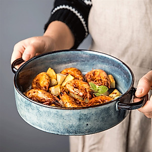 WAOCEO Dinner plate Dinner Plate Chinese Creative Ceramic Plate Household Double Ear Handle Large Bowl Plate Round Porcelain Dinner Plates Dishes Plates (Color : B)