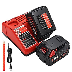 WORTHMAH 2 Pack 18V M18 Lithium Batteries Replacement for Milwaukee M18 Battery with 1 Battery Charger for Milwaukee M-12/M-18 Battery