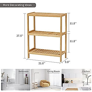 Elepude Bamboo Shelf,Stand Utility Storage Shelf Multifunctional Bathroom Kitchen Living Room Holder Plant Flower Stand (3-Tier)