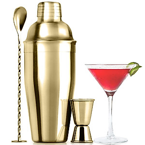 Large 24 oz Stainless Steel Cocktail Shaker Set - Mixed Drink Shaker - Martini Shaker Set with Built in Strainer, Double Sided Jigger & Combo Muddler Mixing Spoon - Pro Margarita Shaker - by Zulay