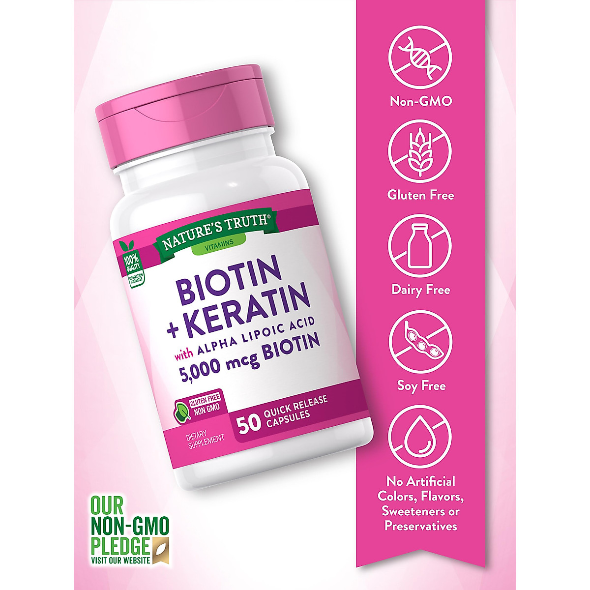 Biotin 5000 mcg | 50 Capsules | With Keratin and Alpha Lipoic Acid | Non-GMO & Gluten Free Supplement | by Nature's Truth