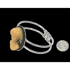 Hinged 3-D Victorian Acrylic Cameo Cabochon Silver Plated Bangle Bracelet + GIFT BAG