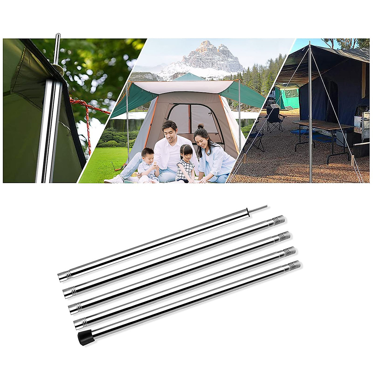 KOMCLUB Adjustable Tent Poles Telescoping Tarp Poles Camping Stainless Steel Lightweight Tarp Poles for Sun Sails Canopy Awning Shelter Bac