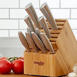 Shenzhen Knives 20 Slot Universal Knife Block: X-Large Bamboo Finish Wood Knife Block without Knives Countertop Butcher Block Knife Holder and Organizer with Wide Slots for Easy Kitchen Knife Storage