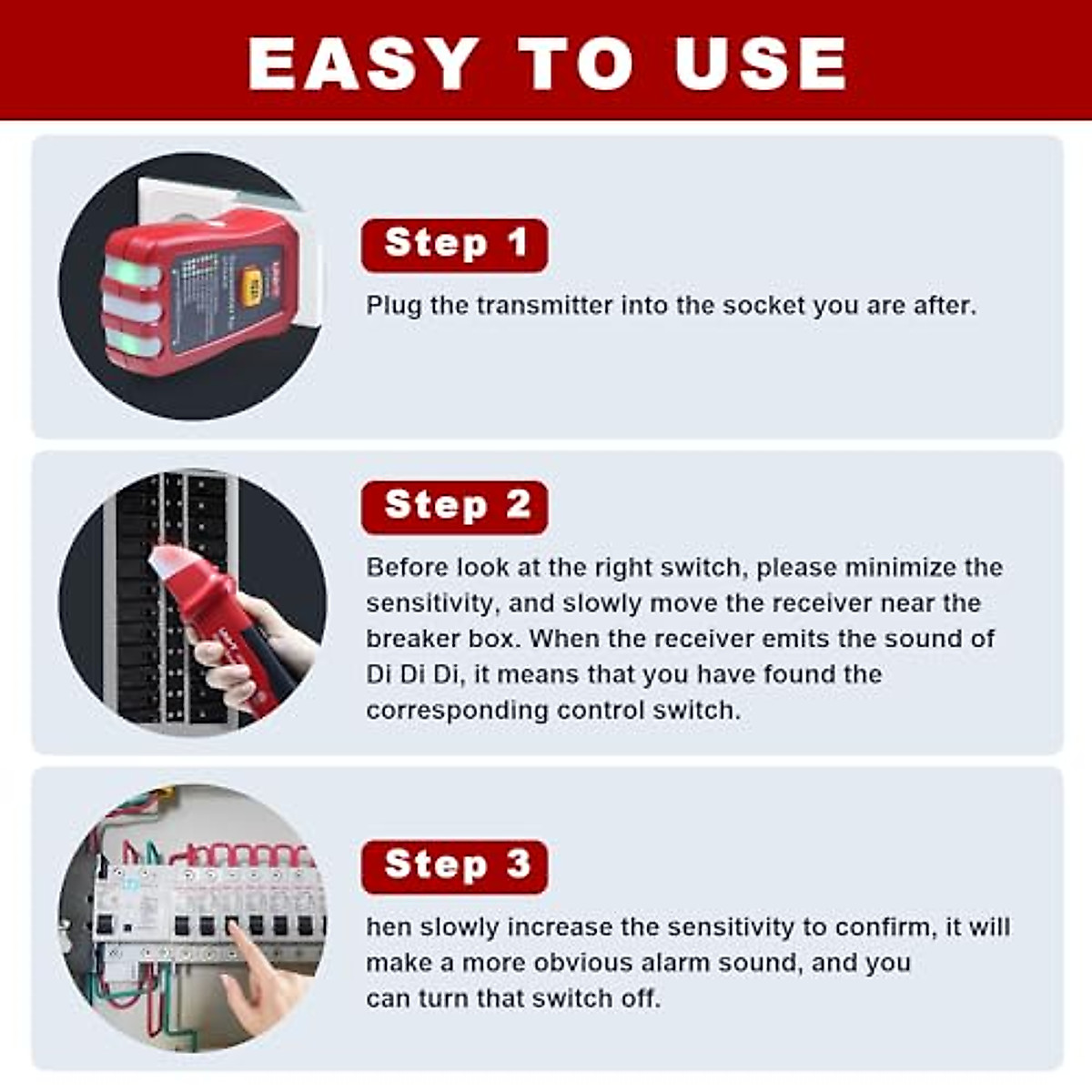 UNI-T AC Circuit Breaker Finder with Integrated GFCI Outlet Tester AC 90-120V USA Plug + Adjustable Sensitivity Beeper Indicattion+ Flashing LED Light