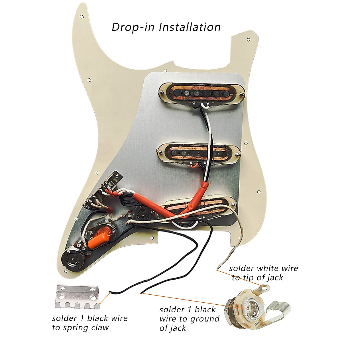 LAMSAM Prewired 6 String Electric Guitar Pickguard Loaded Modern Tone Single Coil Pickups, Pick Guards Wired Alnico 5 SSS Pickup Set Volume Tone Pots 5-way Switch, Backplate Included, Cream