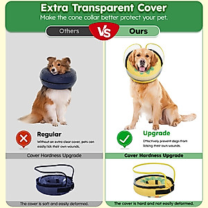 ipetstation Inflatable Dog Cone,Adjustable Comfy Alternative to Dog Donut Collar after Surgery, Dog Cone Collar for Small Medium Large Dogs with Removable Cover,Dual-Sided Pattern,Waterproof Fabric(L)