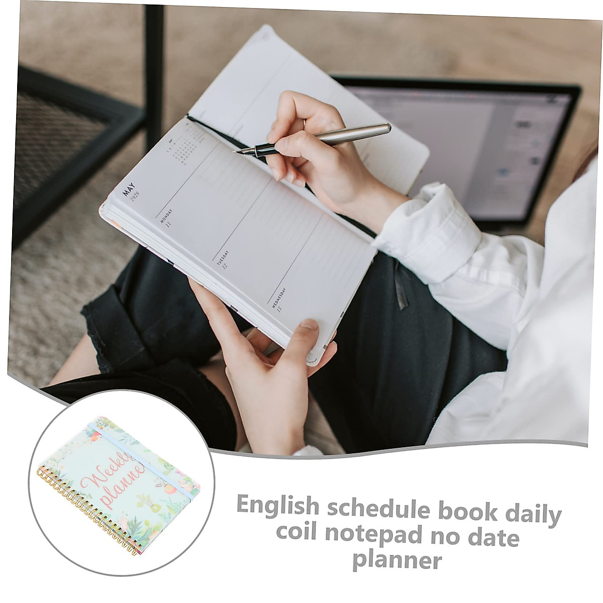 English Manual Academic Students Pocket Planner Wire Schedules Organizer - Paper Productivity Plan Flower Bound Memo Small Type Note Notebook Office Calendar