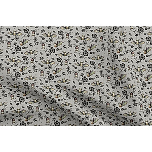 Spoonflower Fabric - Bat Pattern Grey Flowers Wild Hearts Animals Bats Decor Printed on Petal Signature Cotton Fabric Fat Quarter - Sewing Quilting Apparel Crafts Decor