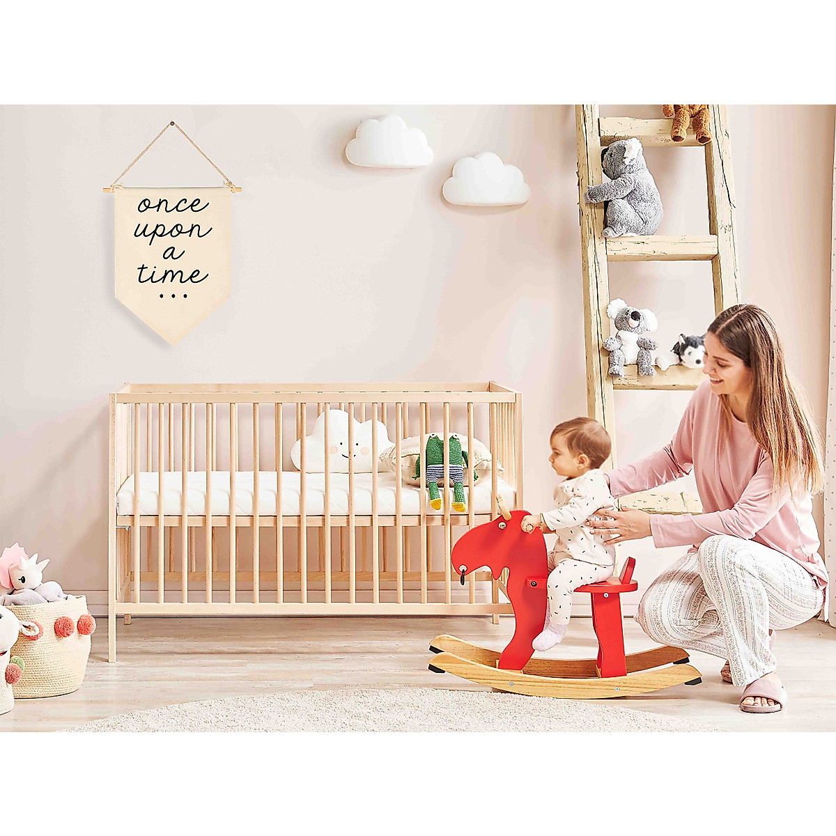 Once Upon a Time-Decor Gift for Nursery Bedroom Playroom Front Door Bookshel Bookcase Reading Corner-Birthday Christmas Gift-Canvas Hanging Flag Banner Wall Sign Decor Gift for Baby Kids Girl Boy Teen