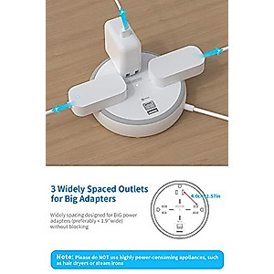 Power Strip with USB C, NTONPOWER Flat Plug Power Strip with USB Ports, 3 Widely Spaced Outlets, Extension Cord with Multiple Outlets, Small and Compact Size,100-240V for International Travel