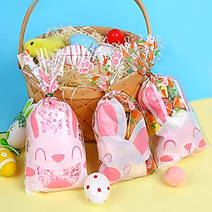 LOMIMOS Easter Cellophane Treat Bags,Rabbit Candy Cookie Packing Bags with Twist Ties, 90pcs