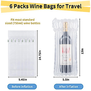 Wine Bottle Travel Protector Bags, 6 Packs Inflatable Wine Bags for Travel with Reusable Pump, Inflatable Air Column Wine Bottle Protector for Bottle Packaging in Airplane Transport with Luggage