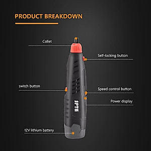 Cordless Rotary Tool, SPTA Cordless Mini Car Polisher, 36Pcs 12V Li-ion Battery IVT 5,000-25,000 RPM Small Buffer Polisher Polishing Foam Pad Set for Polishing Sanding