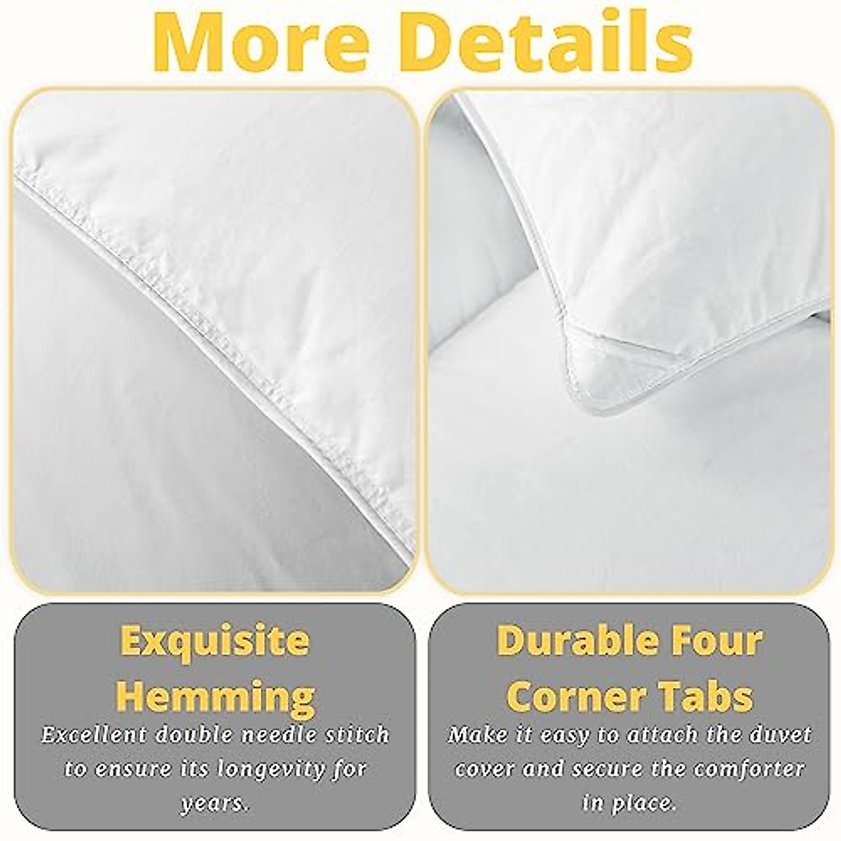 ELNIDO QUEEN Feather Down Comforter Queen Size - White Down Duvet Insert - Luxurious Fluffy Hotel Style Bedding Comforter - 100% Cotton Cover All Season Medium Warmth - Queen Size (90x90 Inch)