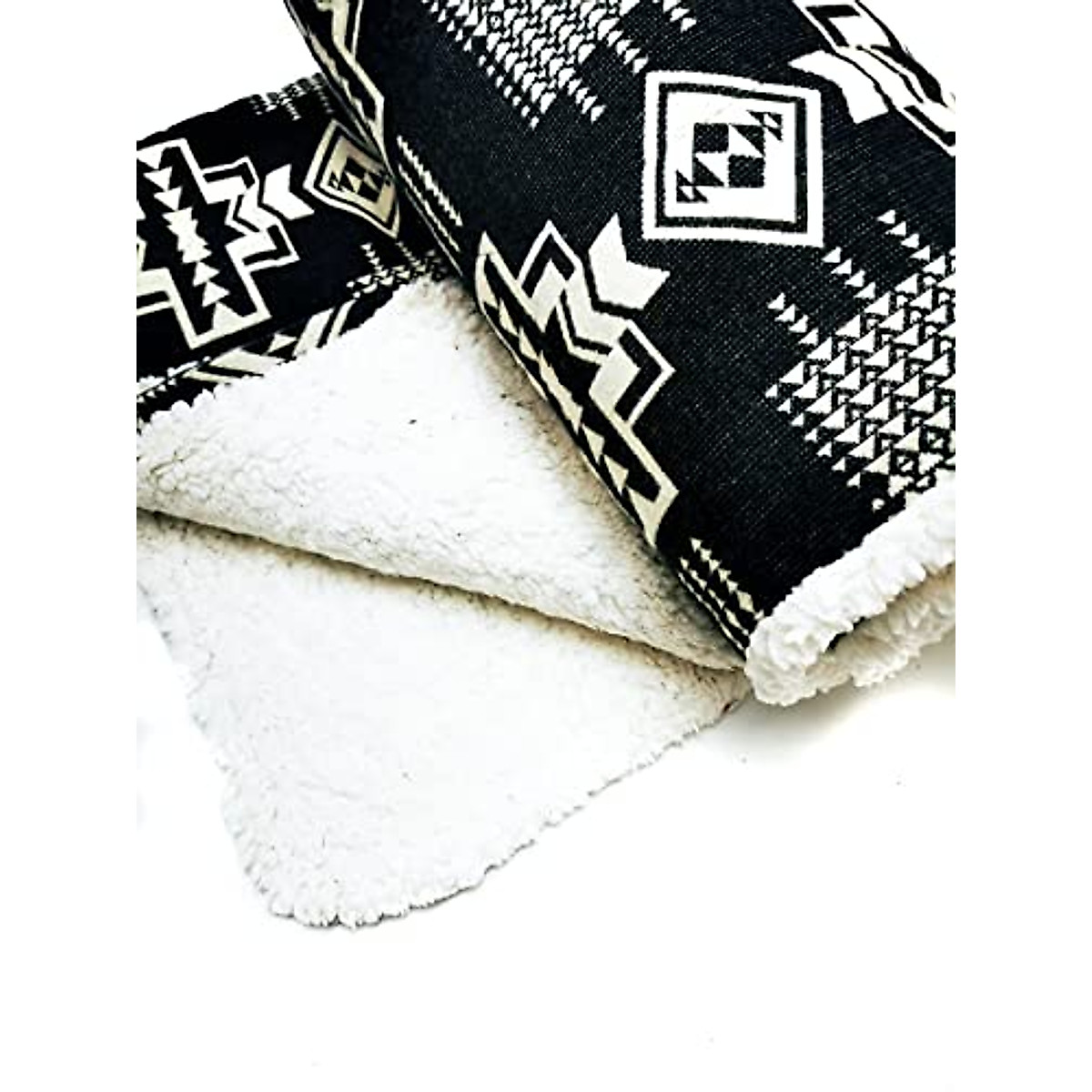 Inca Aztec Sherpa Weighted Warm Blanket | Southwest Indian Navajo Boho Style | Native Woven Western Cozy Bedding Cover | Plush Faux Alpaca | Luxurious Winter Blanket (Obsidian Black)