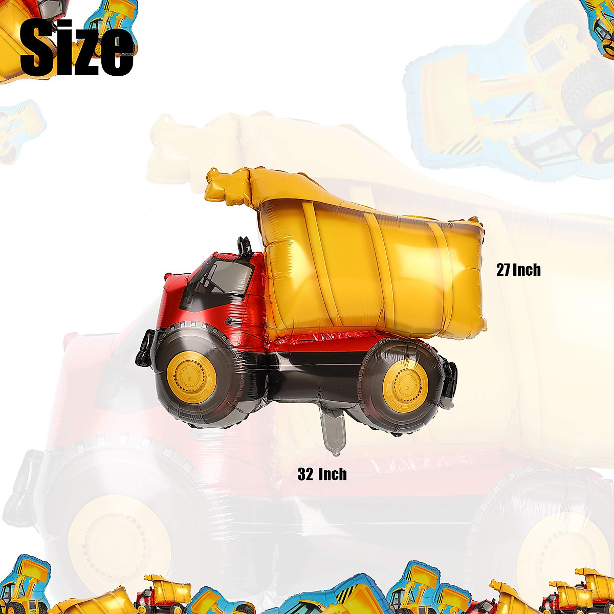 2 Pcs Jumbo Dump Truck Foil Mylar Balloon Helium Large Birthday Party Decorations Supplies Yellow