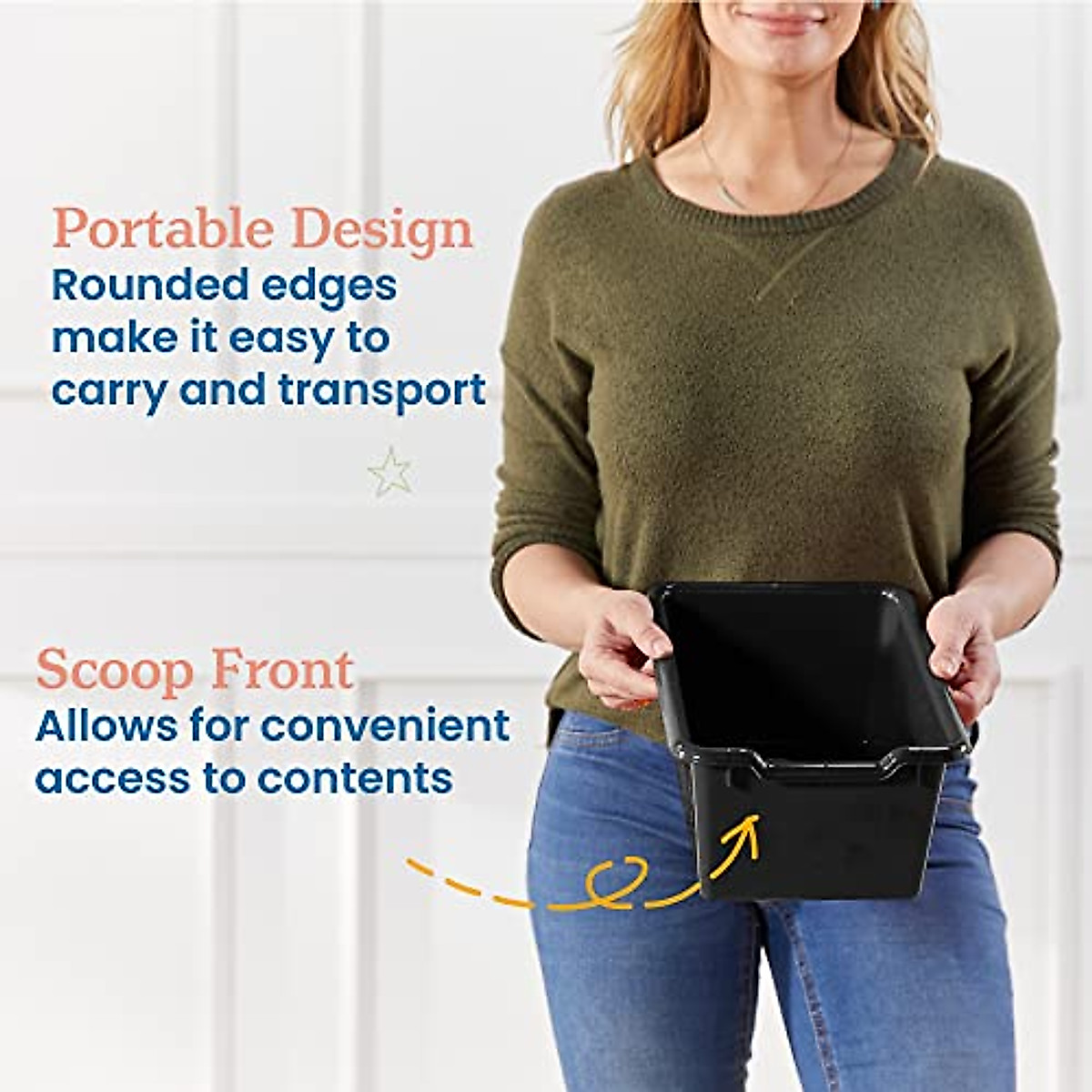 ECR4Kids Scoop Front Storage Bin, Multipurpose Organization, Black, 5-Piece