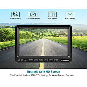 Fookoo Ⅱ 7" 1080P Wired Backup Camera System, 7-inch HD Dual Split Screen Monitor W/Recording IP69 Waterproof Front/Rear View Cameras Parking Lines for Truck/Trailer/RV (FHD2)