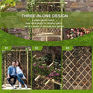 Outsunny 55" Garden Arch Bench, Lattice Backrest for Climbing Plants and Vines Outside On Lawn, Porch, Deck, Wooden Trellis Park Bench for Outside with Slatted Seat, Natural