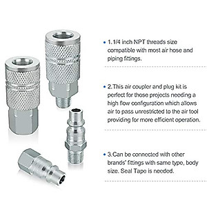 WYNNsky Industrial Air Coupler and Plug Kit, 3/8 Inch High Flow Body Size, 1/4 Inch NPT Threads Size, Steel Material, 9 Pieces Air Compressor Hose Accessories Fittings