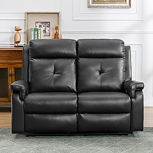 B BAIJIAWEI RV Loveseat Recliner | Double Recliner RV Sofa | RV Theater Seats |RV Theater Seating | RV Furniture, Manual Recliner Chair | RV Recliner Loveseat with Heat and Massage (Black)